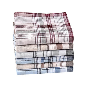 HOULIFE Handkerchiefs for Men, Soft Cotton Mens Handkerchief with Striped Pattern Classic Hankies for Men in Assorted Color (Multicoloure 6pcs)