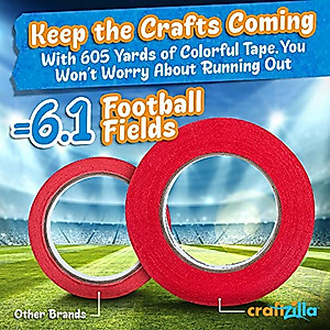 Craftzilla Colored Masking Tape – 11 Extra Large Rolls – 1,815 Feet x 1 Inch of Colorful Craft Tape – Vibrant Rainbow Color Teacher Tape – Great for Art, Lab, Labeling & Classroom Decorations