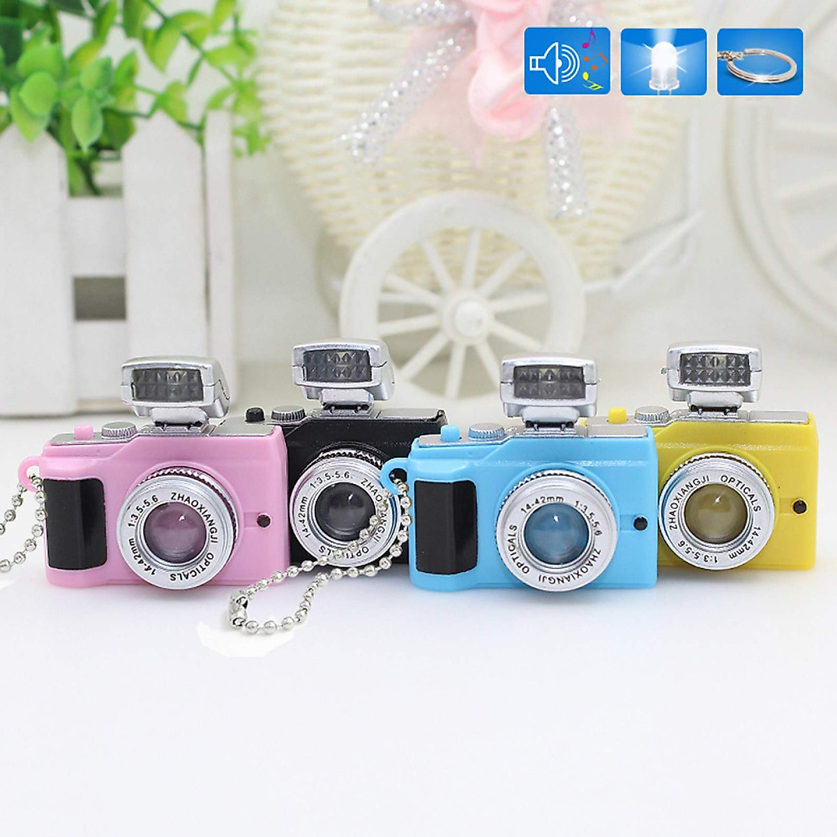 Mini Camera Keychain Key Ring Toy with Flashlight Sound Bag Phone Pendant,Car Keychain Accessories for Women Men - Yellow