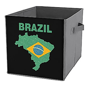 Vintage Flag Map of Brazil Large Cubes Storage Bins Collapsible Canvas Storage Box Closet Organizers for Shelves