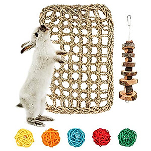 suruikei Rabbit Activity Zone Bunny Chew Toy for Teeth Grinding Small Animal Play Toy Hand Crafted Seagrass Protector Mat for Chinchilla Guinea Pigs or Other Rodent Pets (11 X 7.87-inch)