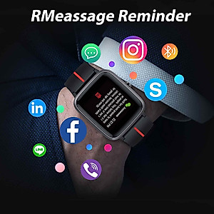 Smart Watch, Built-in GPS Fitness Tracker with All-Day Heart Rate and Activity Tracking* Monitoring, Full Touch Screen Fitness Watch, 14 Sport Modes, 5ATM Waterproof Men and Women (Black + Red)