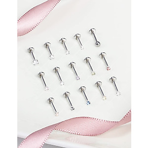 Prjndjw 18G Push Nose Rings Studs Surgical Steel Threadless Nose Studs Straight Bar Nose Rings for Women Men Nostril Piercing Diamond CZ 1.5mm 2mm 2.5mm 3mm Silver 15Pcs Push earrings stud