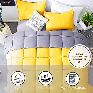 KASENTEX Dual-Sided Yellow and Grey Comforter Set, 2 Pieces Lightweight Teen Solid Bedding Set & Collections, All Season Fluffy Bed Set (68x88in Comforter & 1 Pillowcase)