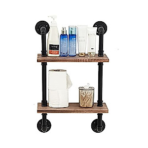 Industrial Floating Shelves Pipe Shelving 24 inch and 12 inch for Bathroom