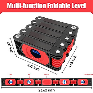 Multi-function Foldable Level Tool - 28 Inches Multi-Angle Measuring Tool with 4 Level Bubbles, 180/90/45-Degree Bubbles for Measurement Woodworking, Fabricators, Carpenters