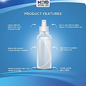 MoYo Natural Labs 4 Oz Fine Mist Spray Bottles Empty Travel Containers, Bpa Free Hdpe Plastic for Essential Oils & Liquids/Cosmetics (neck 20-410) (Pack Of 12, Translucent Hdpe White Spray)