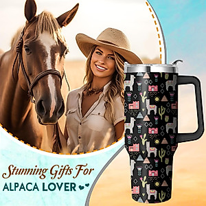 Ksoemar 40 Oz Llama Tumbler with Handle and Straw, Double Wall Stainless Steel Llama Cup, Alpaca Mug Insulated Llama Coffee Mug, 40 Oz Llama Mugs with Handle and Straw for Women Gifts