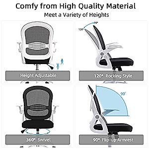 Sytas Office Chair Ergonomic Desk Chair, Rolling Swivel Mesh Computer Task Chair with Flip-up Arms Lumbar Support and Height Adjustable, White