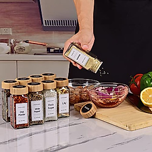Spice Jars with Label 24Pcs, 4 oz Glass Jars with Bamboo Lids for Spice Rack, Cabinet, Drawer, Spice Containers - 528 Spice Labels, Shaker Lids, Funnel, Brush and Marker