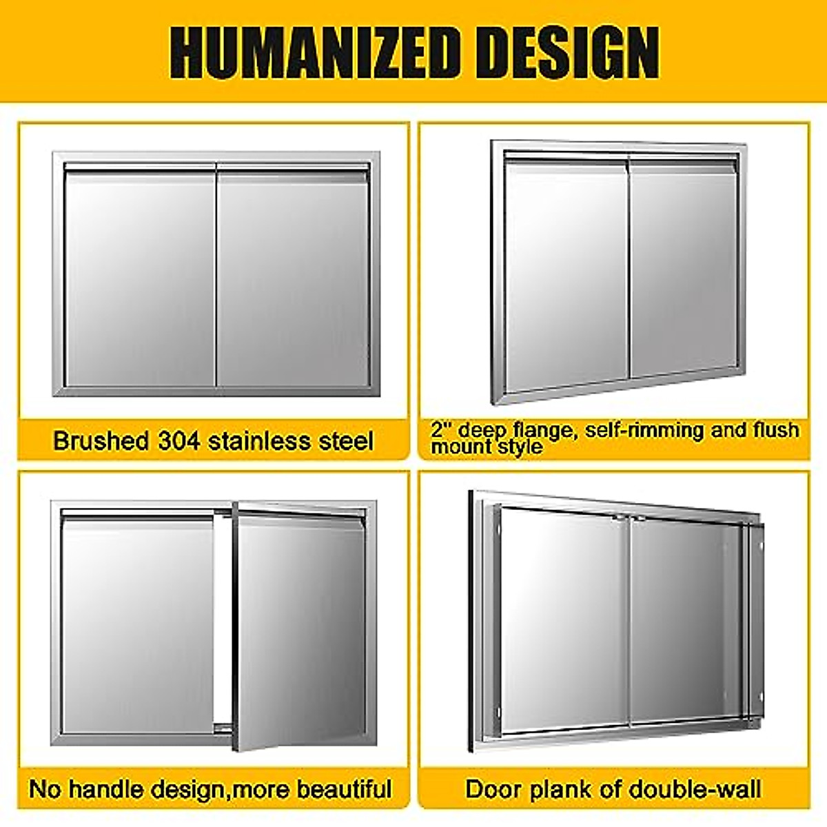 KODOM Outdoor Kitchen Doors - 31W x 24H Inch Double BBQ Access Doors, 304 Stainless Steel for Outdoor Kitchen Cabinet Grill Station or BBQ Island