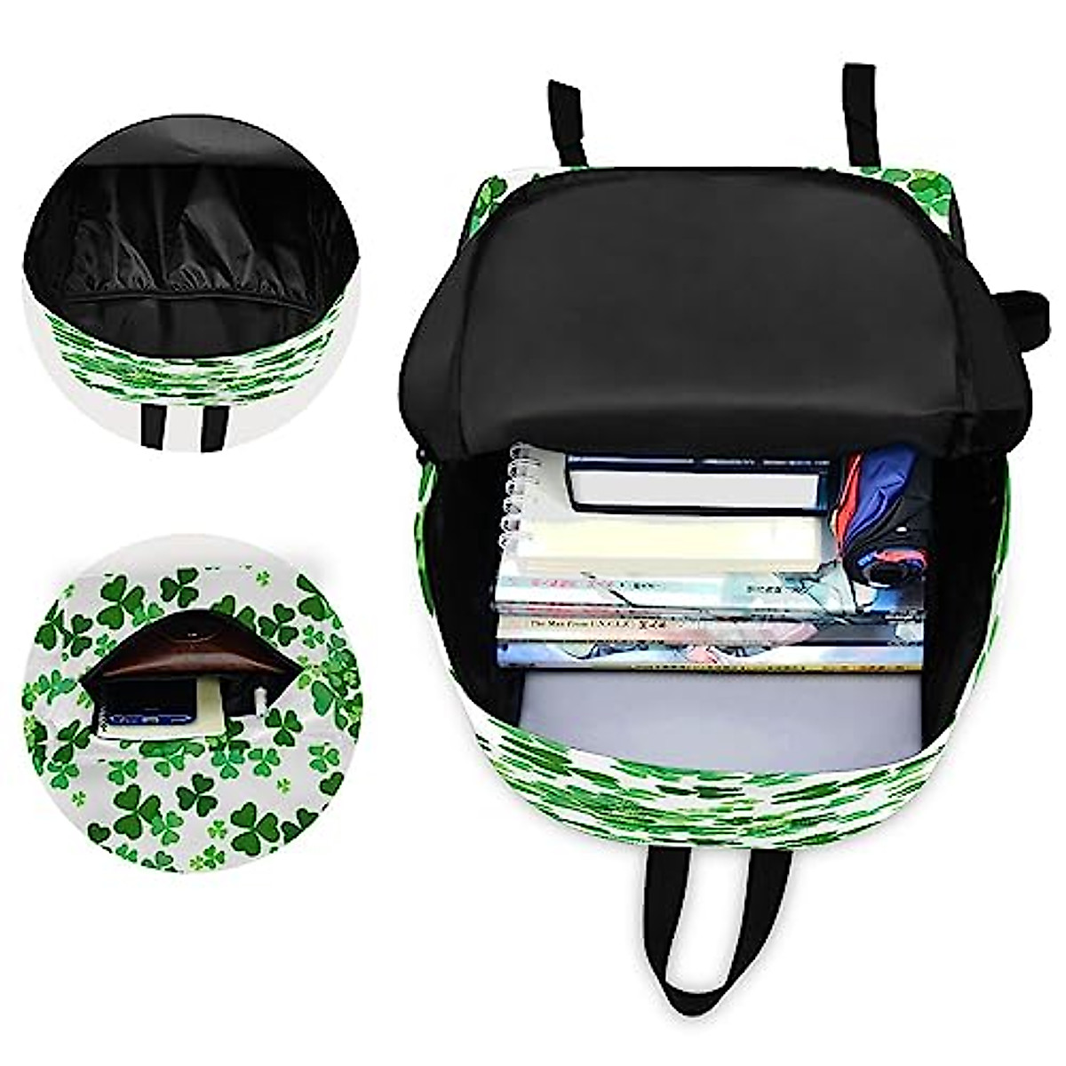 GAIGEO St Patricks Day Shamrock Large Laptop Backpack, Backpack Hiking, College Backpack with Laptop Compartment, Backpack for Work