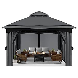 MASTERCANOPY 10x10FT Outdoor Patio Gazebo with Mosquito Netting for Backyard, Patio, Garden Dark Grey