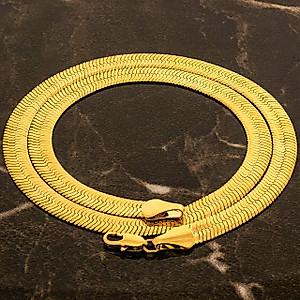 LIFETIME JEWELRY 7mm Flexible Herringbone Chain Necklace 24k Real Gold Plated (20 inches, Gold)