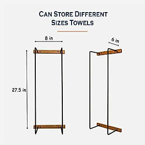 BridgeShine Bath Towel Rack,Wall Mounted Black Metal Hand Rolled Towels Holder Hanger Bathroom Organizer and Storage Washcloths Bathrobe Blanket Shelf for Cloakroom