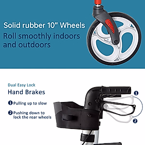 ELENKER Rollator Walker with Seat, 10”Front Wheels, with Shock Absorber & Carrying Pouch, Lightweight Compact Folding Design for Seniors (Red)