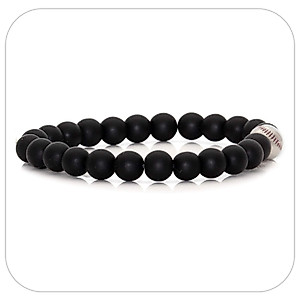 Nsitbbuery Fashion Baseball Bracelet 8MM Matte Agate Lava Rock Beads Bracelet(Onyx White)