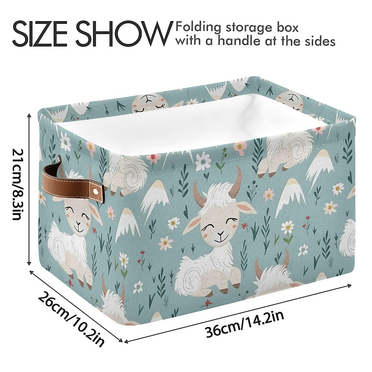 SUABO Cute Baby Goats with Floral Toy Basket,Collapsible Storage Bin Basket with Handles Laundry Baskets,Shelf Basket Nursery Storage for Bedroom Playroom,Set 1