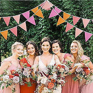 Zwiebeco 39Ft Orange Pink Fabric Bunting Banner Triangle Flags Party Decorations Hanging Cotton Garland Pennant for Engagement Wedding Baby Shower Birthday Festivals Nursery Home Outdoor Garden Decor