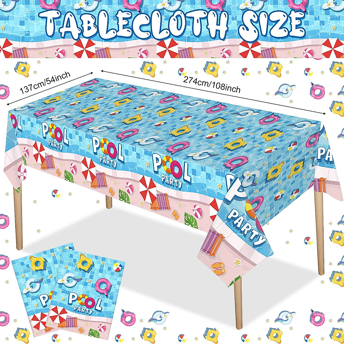 Nuanchu 172 Pcs Pool Party Supplies Serves 24 Include Summer Beach Tablecloth Pool Party Birthday Banner Beach Themed Party Plates and Napkins Tableware Set for Beach Ball Birthday Pool Party Decor