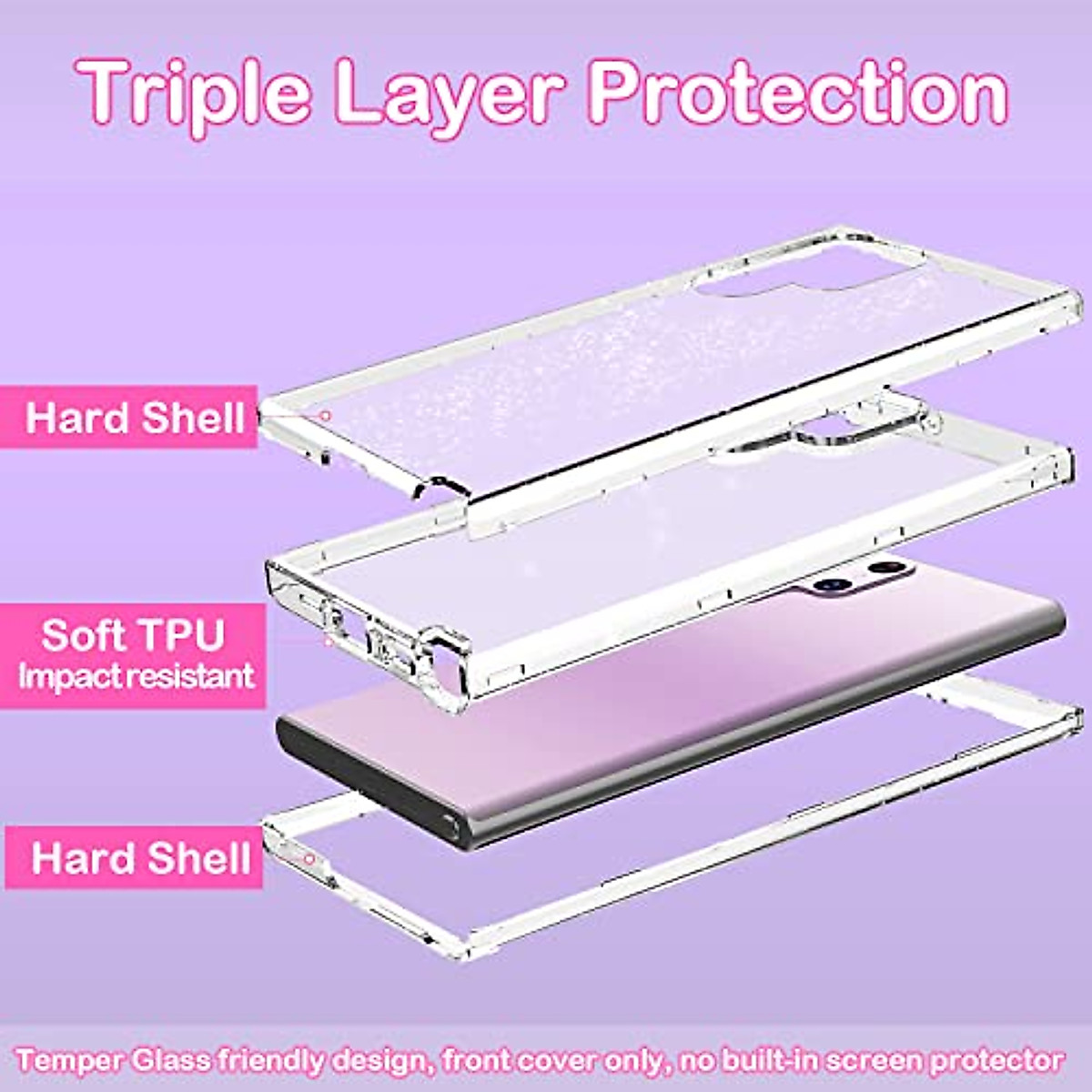 Coolwee Crystal Glitter Full Protective Case for Samsung Galaxy S23 Ultra 5G - 6.8" Heavy Duty Hybrid 3 in 1 Rugged Shockproof Women Girls Transparent Shiny Clear Bling Sparkle