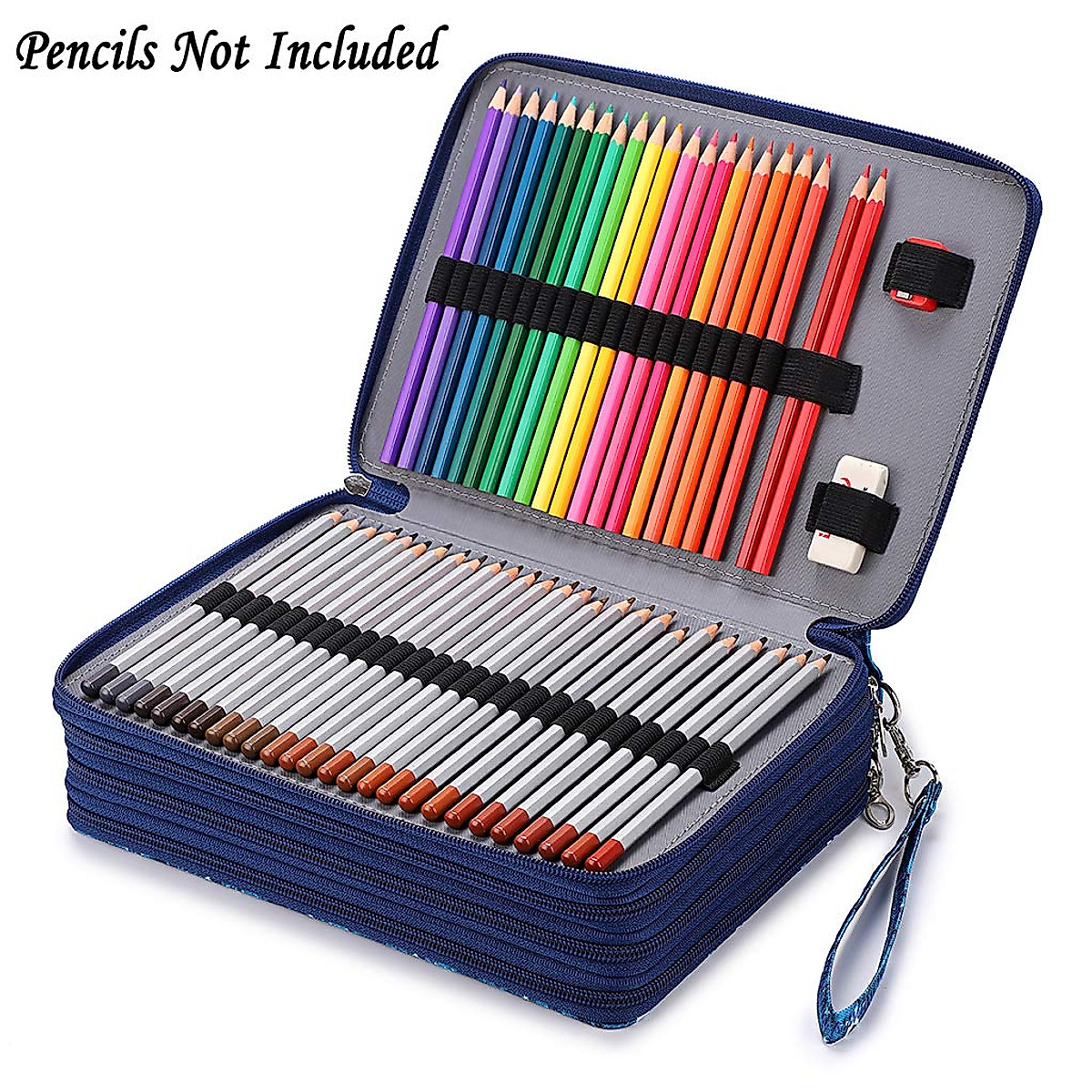 BTSKY Colored Pencil Case- 200 Slots Pencil Holder Pen Bag Large Capacity Pencil Organizer with Handle Strap Handy Colored Pencil Box with Printing Pattern Blue Star