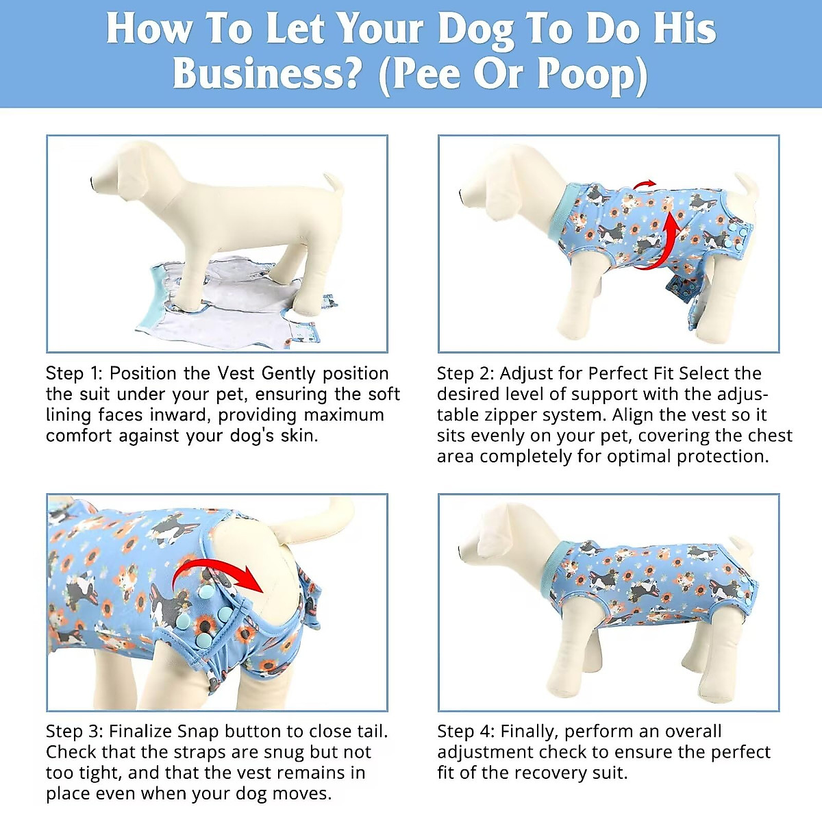 Dog Surgery Recovery Suit with 2Pcs Dog Diapers for Surgery Female Male Dogs, Pet Recovery Shirt Dog Abdominal Wound Bandages, Substitute E-Collar & Cone, Prevent Licking Dog Surgery Suit Blue L