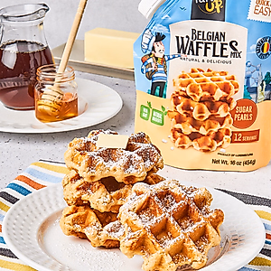 Farin'UP Belgian Waffle Mix with Pearl Sugar, 16oz | Resealable, No Mess Packaging (Pack of 1)
