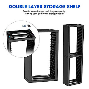 DAUERHAFT Lightweight and Practical Game Storage Shelf Abs Material Game Disc Storage Shelf Large Capacity Double Layer,for Game Player,for Game Lover