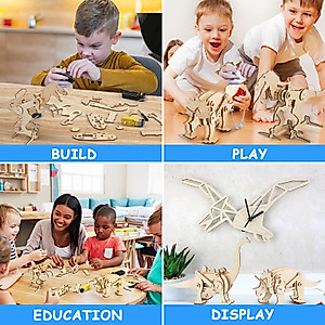 Poraxy 4 Pack Dinosaur Toys for Kids 8-12, STEM Kits, Toys for Ages 8-13, Wooden 3D Puzzle, Educational Science Building Projects Crafts, Birthday Gifts for Boys Girls 7 8 9 10 11 12 13 Years Old