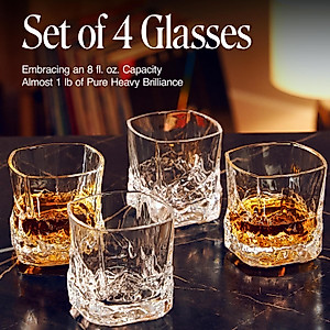 EdelweissPeak Unique Everest Bourbon Glasses Set of 4 in Gift Box - Mountains Theme - Heavy Freezable 8 OZ Old Fashioned Whiskey Glasses Set of 4 - Scotch Glass Set 4 - Whiskey Gifts for Men