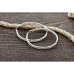 Gem Stone King 2 Inch Stunning Stainless Steel High Shine Inside-Out Hoop Earrings With CZ For Women