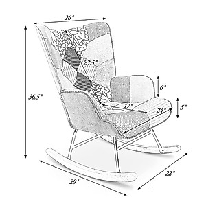 LifeSky Comfy Modern Rocking Chair - Linen Fabric Patchwork Glider Chairs - Rocker Chair for Bedroom Living Room Colorful