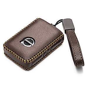 Vitodeco Genuine Leather Smart Key Fob Case Compatible with Volvo XC40, XC60, XC90, S90, S60, V60, V90 2019-2023 (4-Button, Brown)