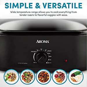 AROMA 18Qt. Roaster Oven with Self-Basting Lid, Fits 22-lb. Turkey, Adjustable Temperature Settings, Keep Warm Setting, Black (ART-718B)