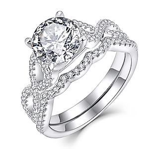 JO WISDOM Women Ring Bridal Sets,925 Sterling Silver Infinity Engagement Wedding Anniversary Promise Ring with 8mm 5A Cubic Zirconia,Jewelery for Women size9