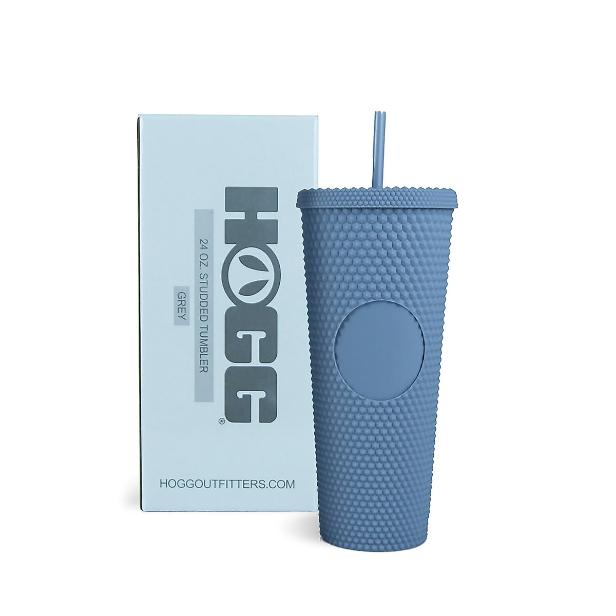 Hogg 24oz Studded Tumbler - Grey, Iced Coffee Cups with Lids Reusable, 24 oz Tumbler with Lid and Straw, Venti Reusable Iced Coffee Cup, Bling Cup, DIY Circle for Vinyl or Stickers, Grey Tumbler