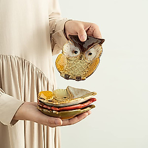 YINYUEDAO Snack Plate, Owl Shape, Ceramic Material, Used to Hold Snacks or Appetizers, Exquisite and Lovely Ceramic Ornaments, Holiday Theme, Gift Selection, Set of 4