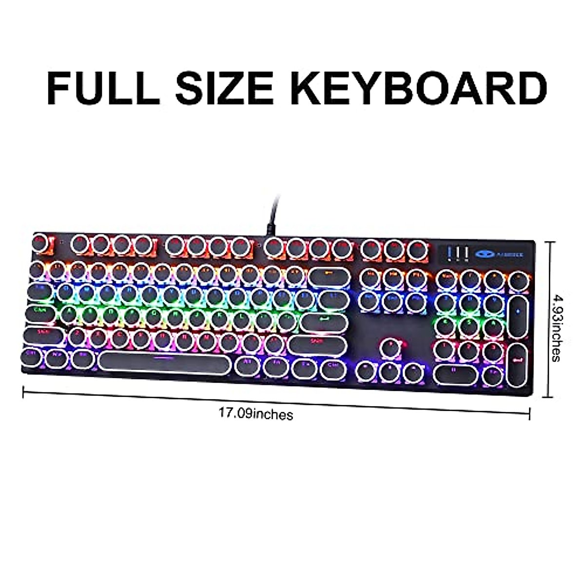 Camiysn Typewriter Style Mechanical Gaming Keyboard, Black Retro Punk Gaming Keyboard with RGB Backlit, 104 Keys Blue Switch Wired Cute Keyboard, Round Keycaps for Windows/Mac/PC