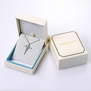 FANCIME Aquamarine Cross Necklace For Women Sterling Silver Birthstone Necklace Aquamarine Heart Cross Pendant March Birthstone Jewelry Gifts Valentines Day Gifts for Women