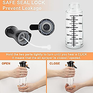 Oil Sprayer for Cooking, 200ml Glass Olive Oil Sprayer Mister, Olive Oil Spray Bottle, Refillable Food Grade Oil Vinegar Spritzer Sprayer Bottles for Kitchen, Widely Used Air Fryer, Salad, Baking, Grilling, Frying (Black-scale)