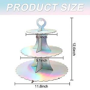 Anjmd 3 Tier Round Rainbow Cupcake Stand Holder Cardboard Mini Dessert Stand Cupcake Tower for 24 Cupcakes Pastry Serving Platter Perfect for Party Baby Shower Birthday Wedding Party Supplies