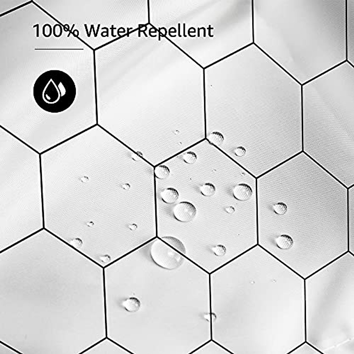 VEGA U Hexagon Fabric Shower Curtain for Bathroom, Modern Bath Decor with Hooks, Hotel Quality, 72x72 Inch