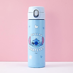 MINISO Disney Lilo and Stitch Insulated Bottle 420ml Stainless Steel Water Bottle Leak-Proof with Locking Spout Cover Hot or Cold Water for Travel Sport