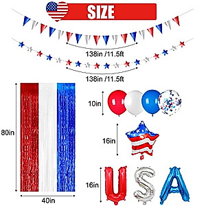 4th/Fourth of July Patriotic Decorations Set-Red White Blue Tinsel Foil Curtains,Star Garland Pennant Banner&Balloon, USA America Independence Day Decor Labor Day Party Supplies for Home,Outdoor