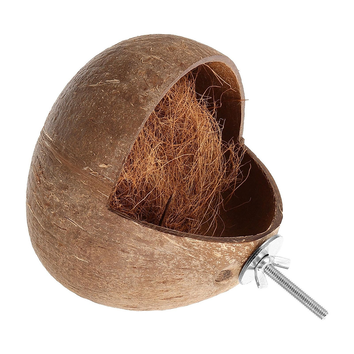 POPETPOP Coconuts Shell Birds Nest Natural Parrot Cage Nest Winter Warm House Hut Hanging Toy for Pet Parakeet Cockatiels Finch Hamster Rat