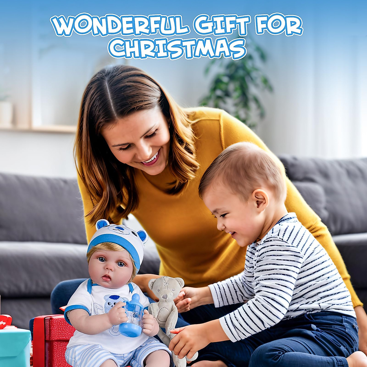 Aori Lifelike Realistic Reborn Baby Boy Doll 22 Inch Handmade Weighted Reborn Baby Doll with Bear Toy