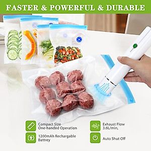 Vacuum Sealer for Food - Cordless Handheld Food Vacuum Saver with 10 Pcs Sealer Bags, Vacuum Sealer Machine for Food Preservation & Fresh - White