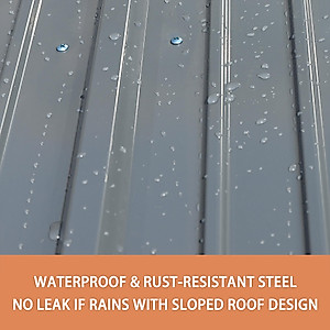 MUPATER 8 x 10 FT Outdoor Storage Shed, Galvanized Metal Garden Tool Shed, Patio Furniture Storage House with Double Slooping Roof, Lockable Door and Vents for Patio and Backyard, Grey