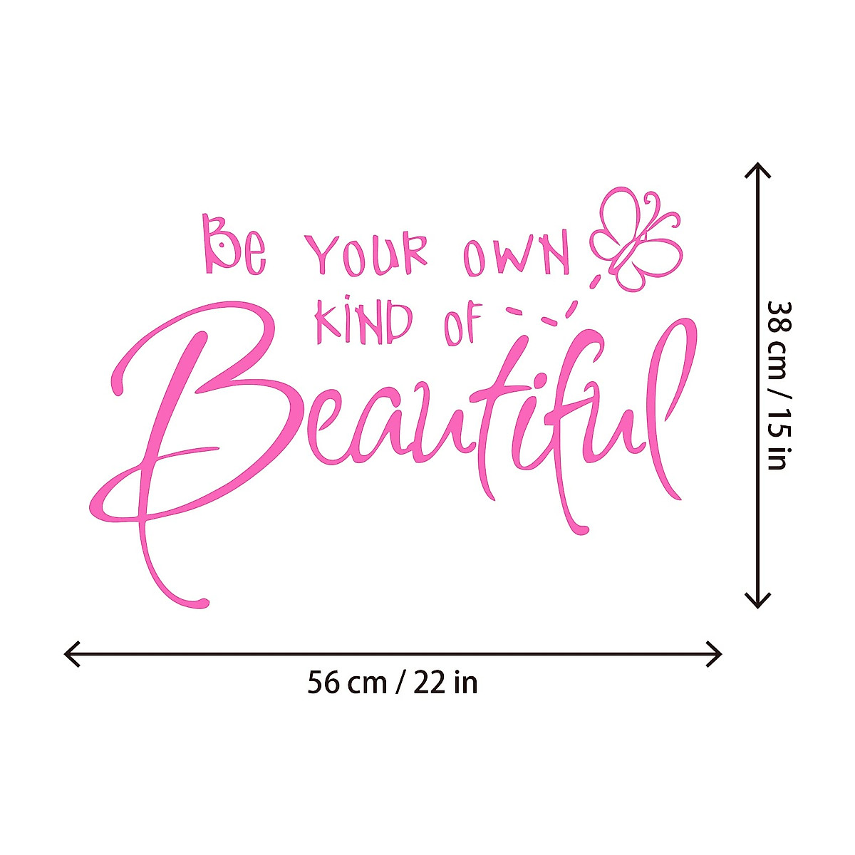 Be Your Own Kind of Beautiful Wall Stickers Quote, CUNYA DIY Vinyl Butterfly Decal Wallpaper Wall Decor for Bedroom Teen Girl Home Decoration (Pink)